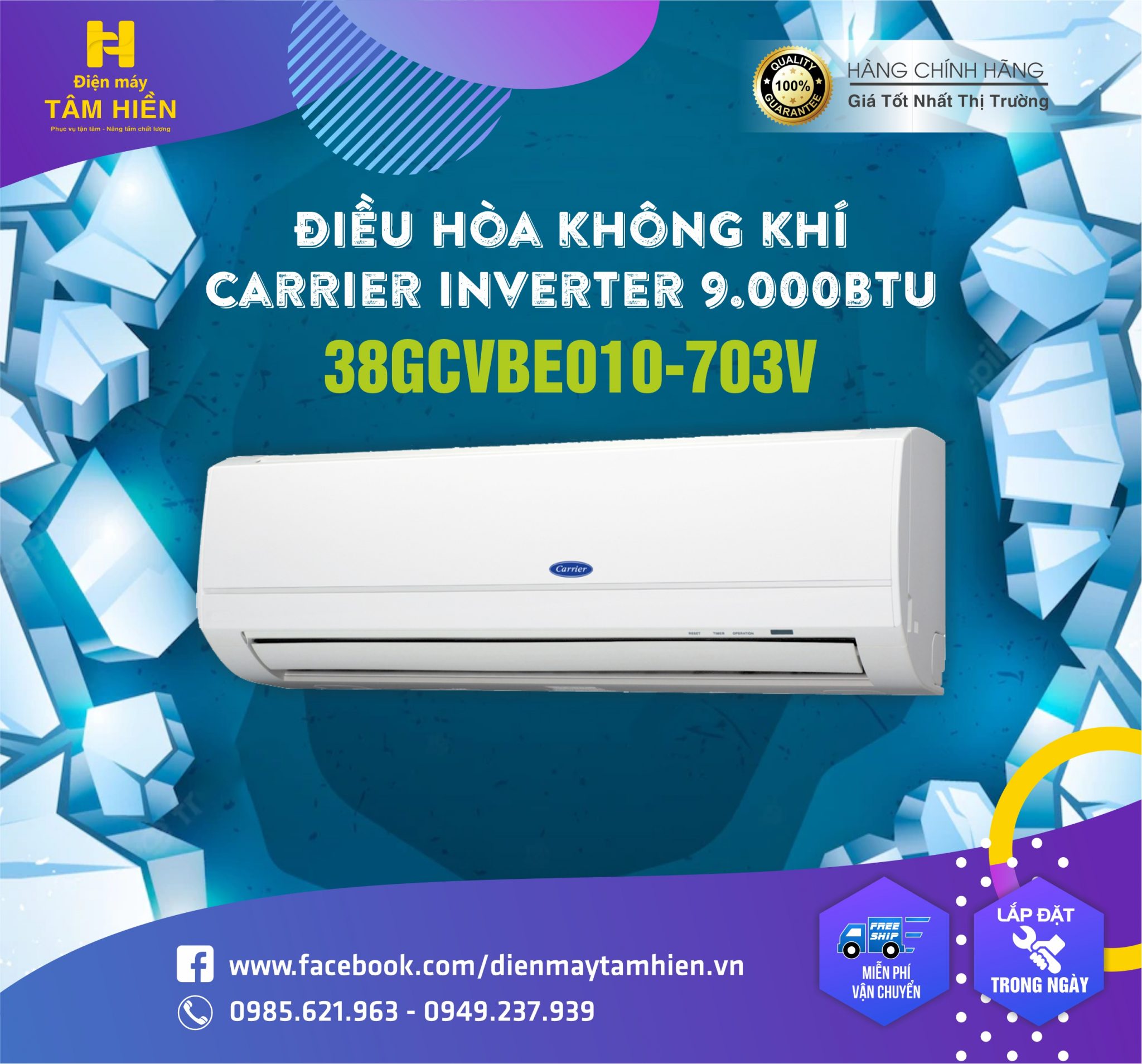Điều hòa Carrier Inverter 9.000BTU - Điện Máy Tâm Hiền - Vĩnh Phúc